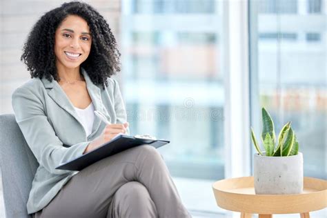 Black Woman Therapist Portrait And Checklist For Counselling Help Or