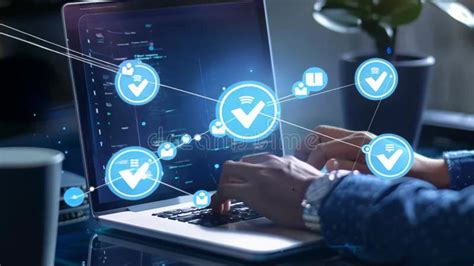 Hands Typing On A Laptop Keyboard With Digital Icons Representing Data Security Cloud Storage