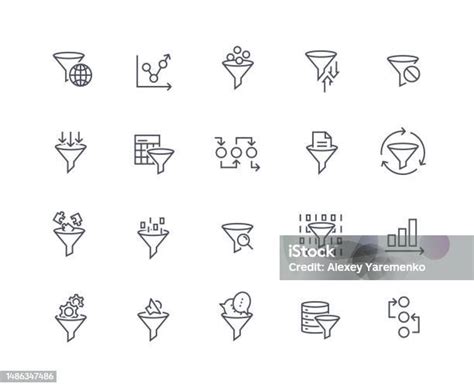 sorting and filtering outline icons set stock illustration download