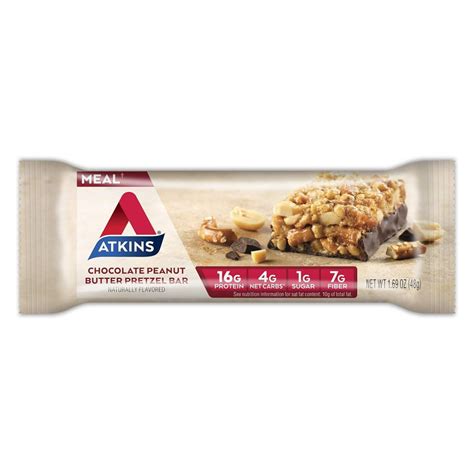 Atkins Chocolate Peanut Butter Pretzel Bar Naturally Flavored 169 Oz