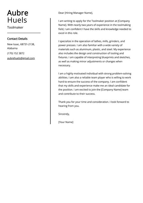 Toolmaker Cover Letter Examples Template And 20 Tips