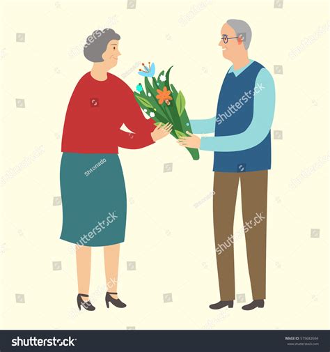 Old Man Giving Bouquet Flowers Old Stock Vector Royalty Free Shutterstock