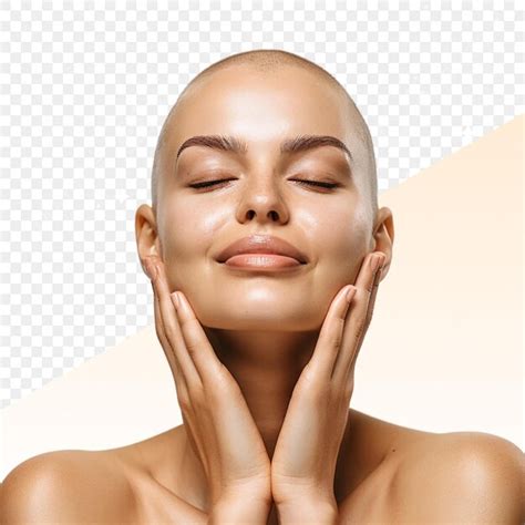 Uma Mulher Com A Cabe A Nua E Os Olhos Fechados Com Um Fundo Amarelo Psd Premium Gerado Com Ia