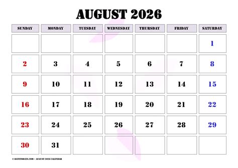 August 2026 Calendar With Holidays Printable — Calendars 123