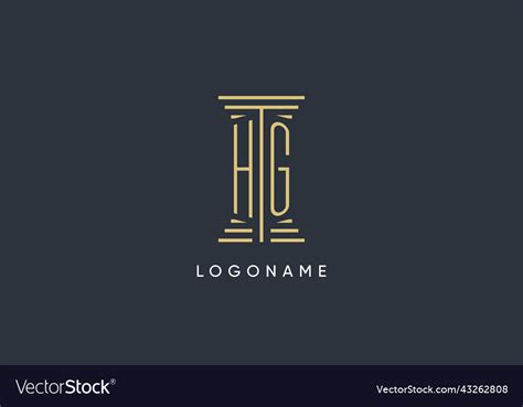 Hg Initial Monogram With Pillar Shape Logo Design Vector Image