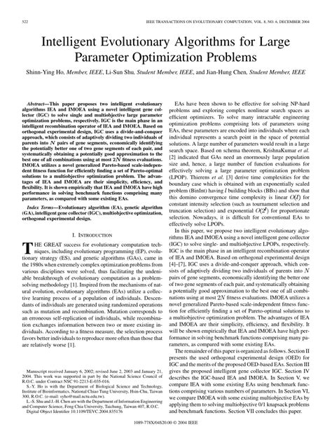 Pdf Intelligent Evolutionary Algorithms For Large Parameter Optimization Problems