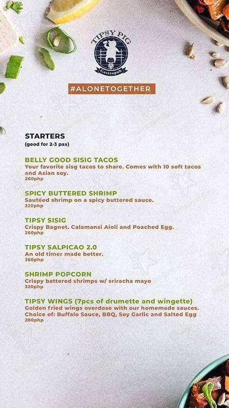 Menu At Tipsy Pig Pub And Bar Pasig Capitol Commons