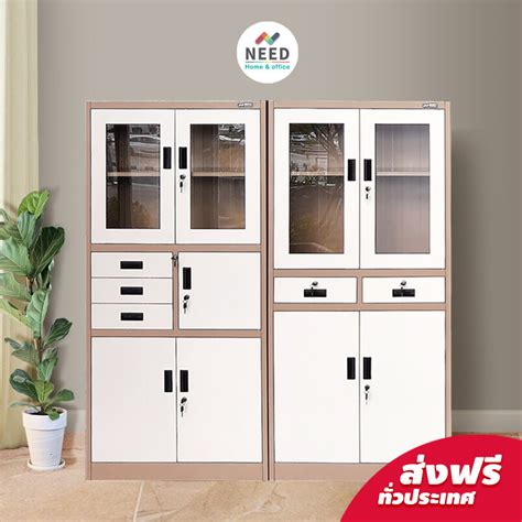ตู้เหล็ก 3 ลิ้นชักกลาง มีเซฟ จัดส่งฟรีทั่วประเทศ ตู้เก็บเอกสาร ตู้สำนักงาน สีทูโทน ขาว น้ำตาล