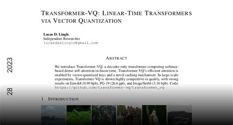 Paper Page Transformer Vq Linear Time Transformers Via Vector Quantization