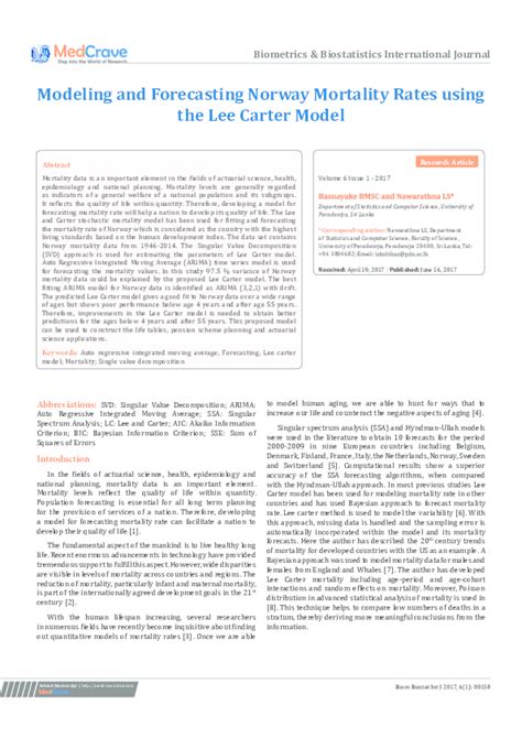 Pdf Modeling And Forecasting Norway Mortality Rates Using The Lee