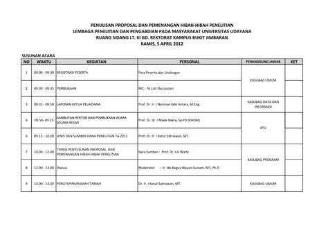 PDF PENULISAN PROPOSAL DAN PEMENANGAN HIBAH HIBAH FileSUSUNAN ACARA NO WAKTU KEGIATAN