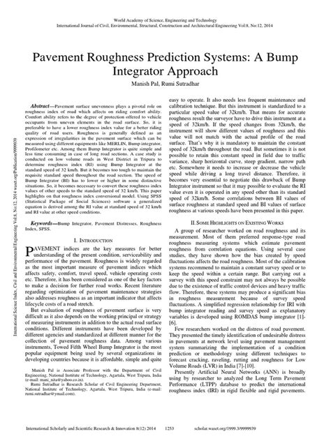 Pavement Roughness Prediction Systems A Bump Integrator Approach Pdf