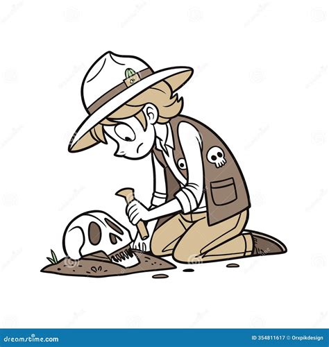 Young Paleontologist Finding Fossils Cartoon Vector