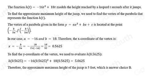 solved the function h t 15t 2 18 models the height in feet reached