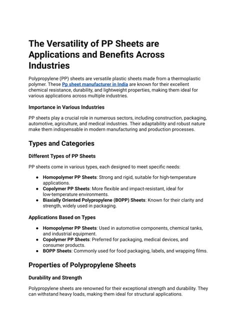 Ppt The Versatility Of Pp Sheets Are Applications And Benefits Across Industries Powerpoint
