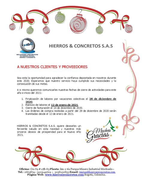 Carta Cierre Fin De Año Handc Pdf