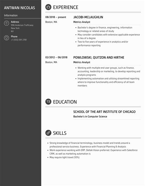 Metrics Analyst Resume Samples Velvet Jobs