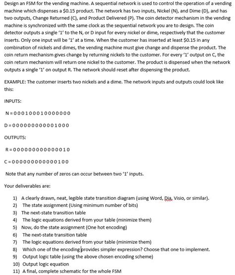 Solved Design An Fsm For The Vending Machine A Sequential