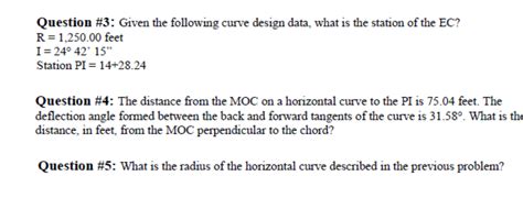 Solved Question Given The Following Curve Design Data Chegg