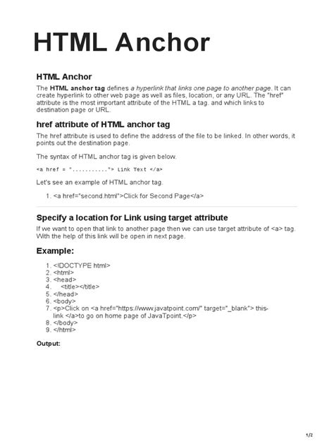 12html Anchor Tag Pdf