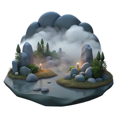 Serene Classic Dusk Landscape With Fog Cutout Element Authentic