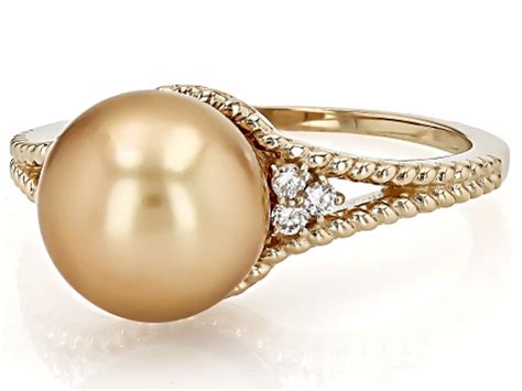 Golden Cultured South Sea Pearl And Lab Grown Diamonds 14k Yellow Gold