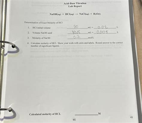 Solved Determination Of Exact Molarity Of Hc1 Hcl Initial