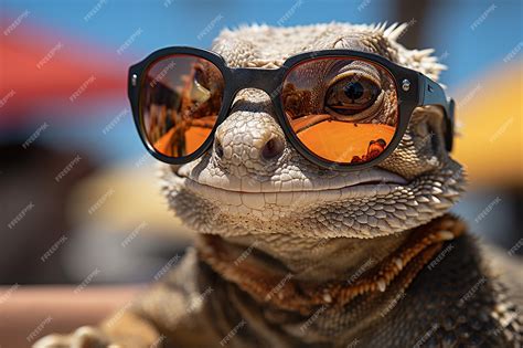 Premium Photo Cool Lizard With Sunglasses Closeup