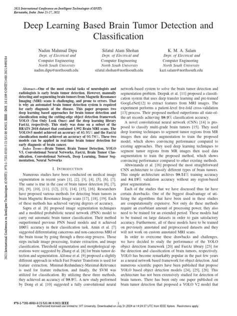 Deep Learning Based Brain Tumor Detection And Classification Pdf