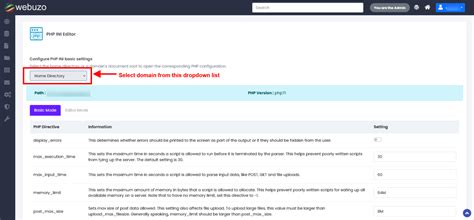 php ini editor webuzo