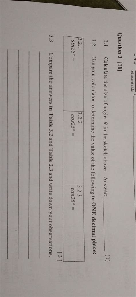 Question 3 10 Adjacent Side 31 Calculate The StudyX