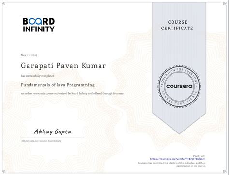 🚀 completed java fundamentals course on coursera with board infinity 🎓