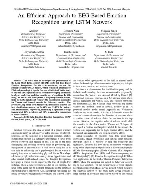 An Efficient Approach To Eeg Based Emotion Recognition Using Lstm