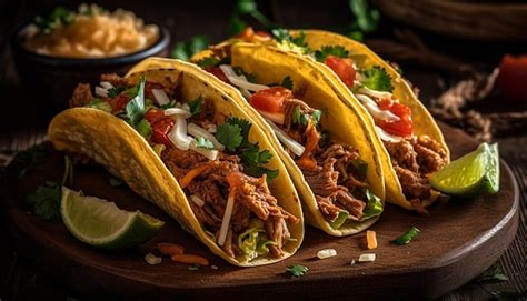 Premium Ai Image Freshly Grilled Beef Taco On Rustic Flatbread