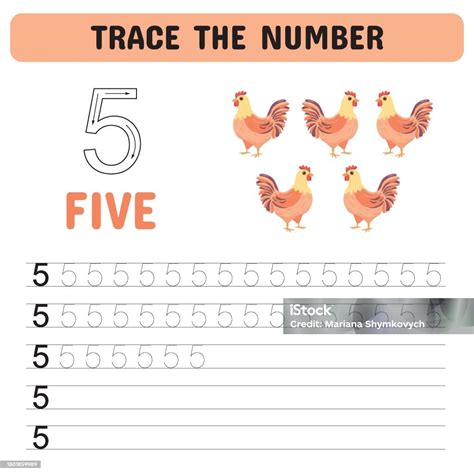 Trace The Number Tracing Number 5 Worksheet For Kindergarten Preschool