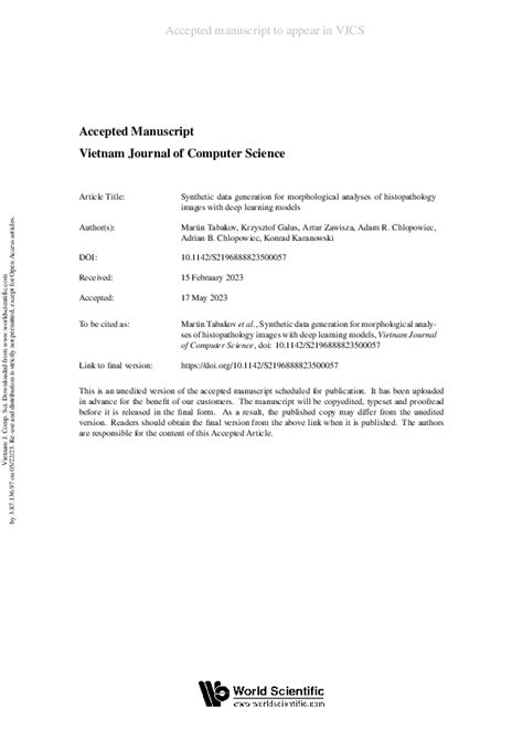 Pdf Synthetic Data Generation For Morphological Analyses Of Histopathology Images With Deep
