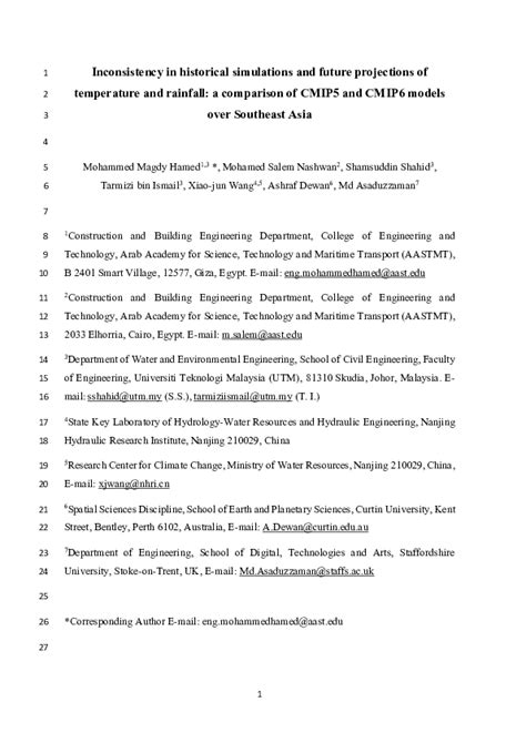 Pdf Inconsistency In Historical Simulations And Future Projections Of Temperature And Rainfall