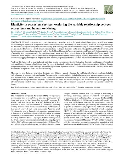 Pdf Elasticity In Ecosystem Services Exploring The Variable