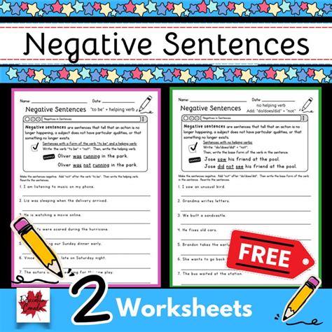 Negative Sentences Free Grammar Worksheets Sentence Writing Free