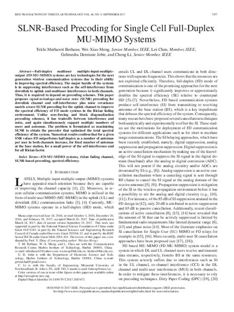 pdf slnr based precoding for single cell full duplex mu mimo systems