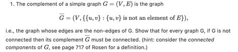 Solved The Complement Of A Simple Graph G V E Is The Chegg