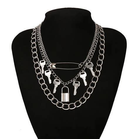 Lacteo Dark Gothic Big Lock Key Angel Pendant Necklace Punk Hip Hop