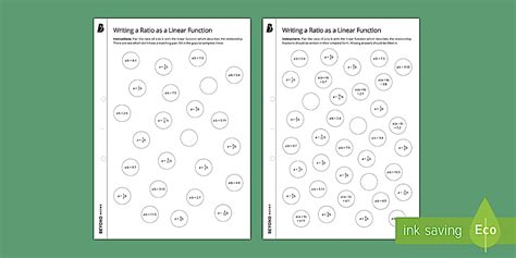writing a ratio as a linear function matching worksheet
