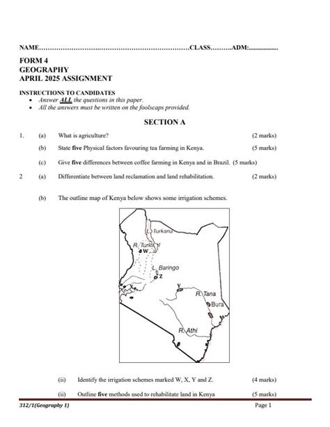 Form 4 Geography April 2025 Holiday Assignment