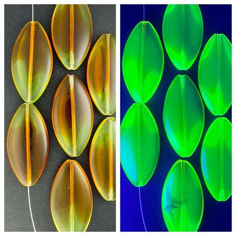 Flat Oval Shaped Uranium Uv Glow Glass Beads Made In Czech
