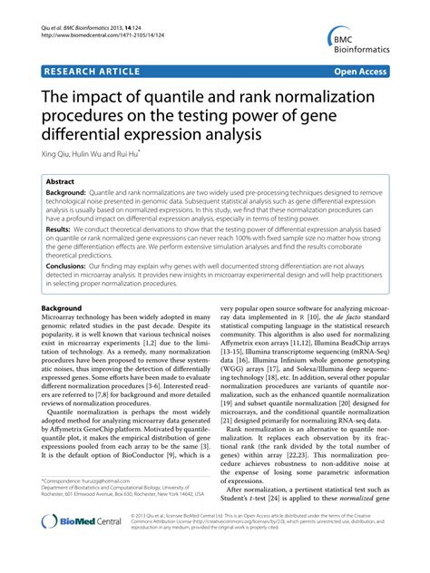 Pdf The Impact Of Quantile And Rank Normalization Procedures On The