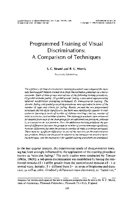Pdf Programmed Training Of Visual Discriminations A Comparison Of Techniques