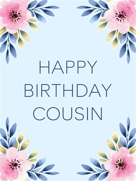 Free Download Watercolor Floral Happy Birthday Card For Cousin