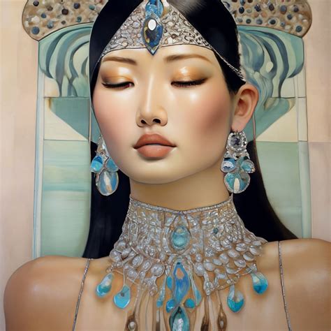 Sensual Mongolian Woman Realistic Face Fragmentwide Cheekbones Closed
