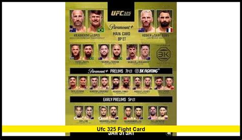 Ufc 325 Fight Card Complete Matchups Start Times And Fight Night